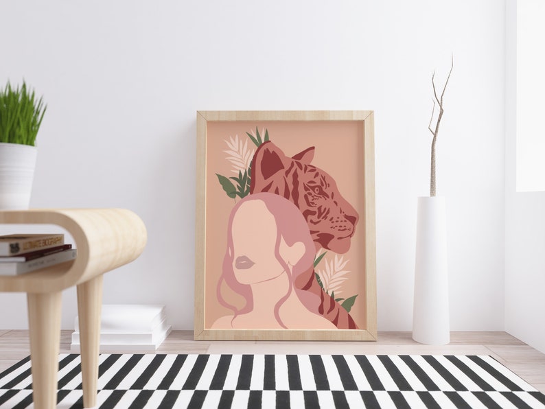 Tiger Woman Printable Wall Decor, Boho Tiger Girl, Modern Frame ...