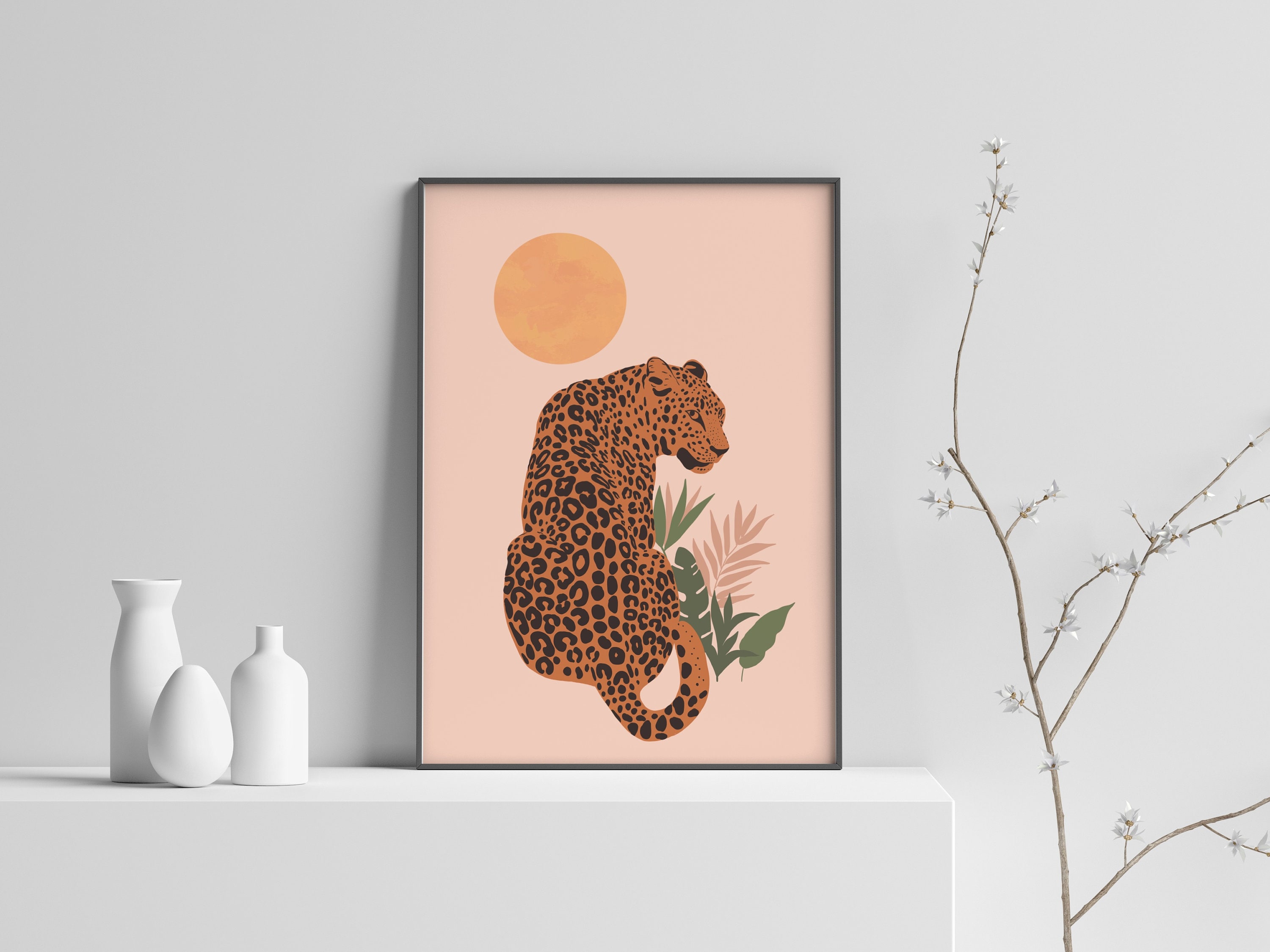 Leopard Printable Wall Decor Boho Leopard Mid Century Frame | Etsy