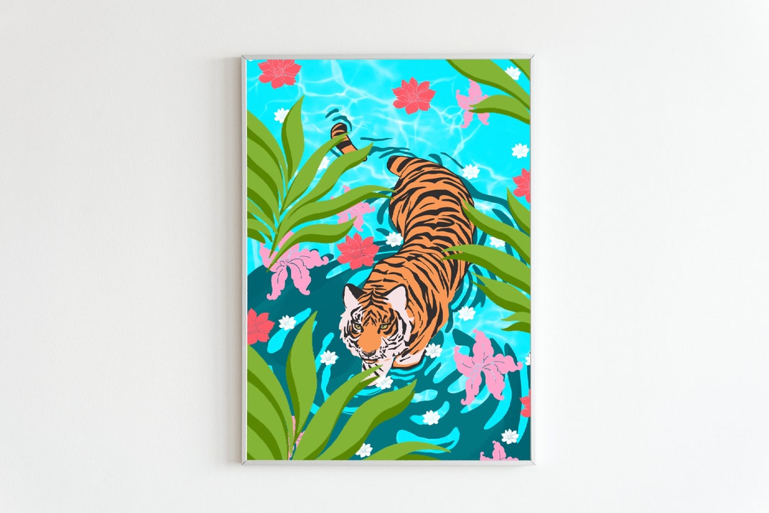 Tiger Art Print, Boho Tiger in Bath, Safari Wall Art Prints, Tiger ...