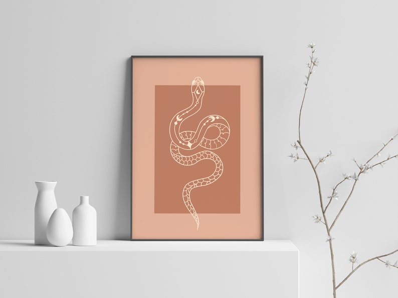 Zodiac Snake Wall Decor Print, Geometric Snake Design Art, Zodiac Frame ...