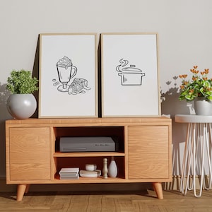 Set of 8 Line Drawing Printable Kitchen Decor ,kitchen Wall Art, Dining ...