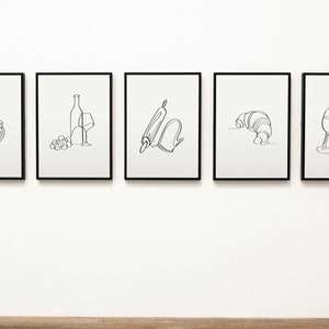 Set of 5 Line Drawing Printable Kitchen Decor ,kitchen Wall Art, Dining ...