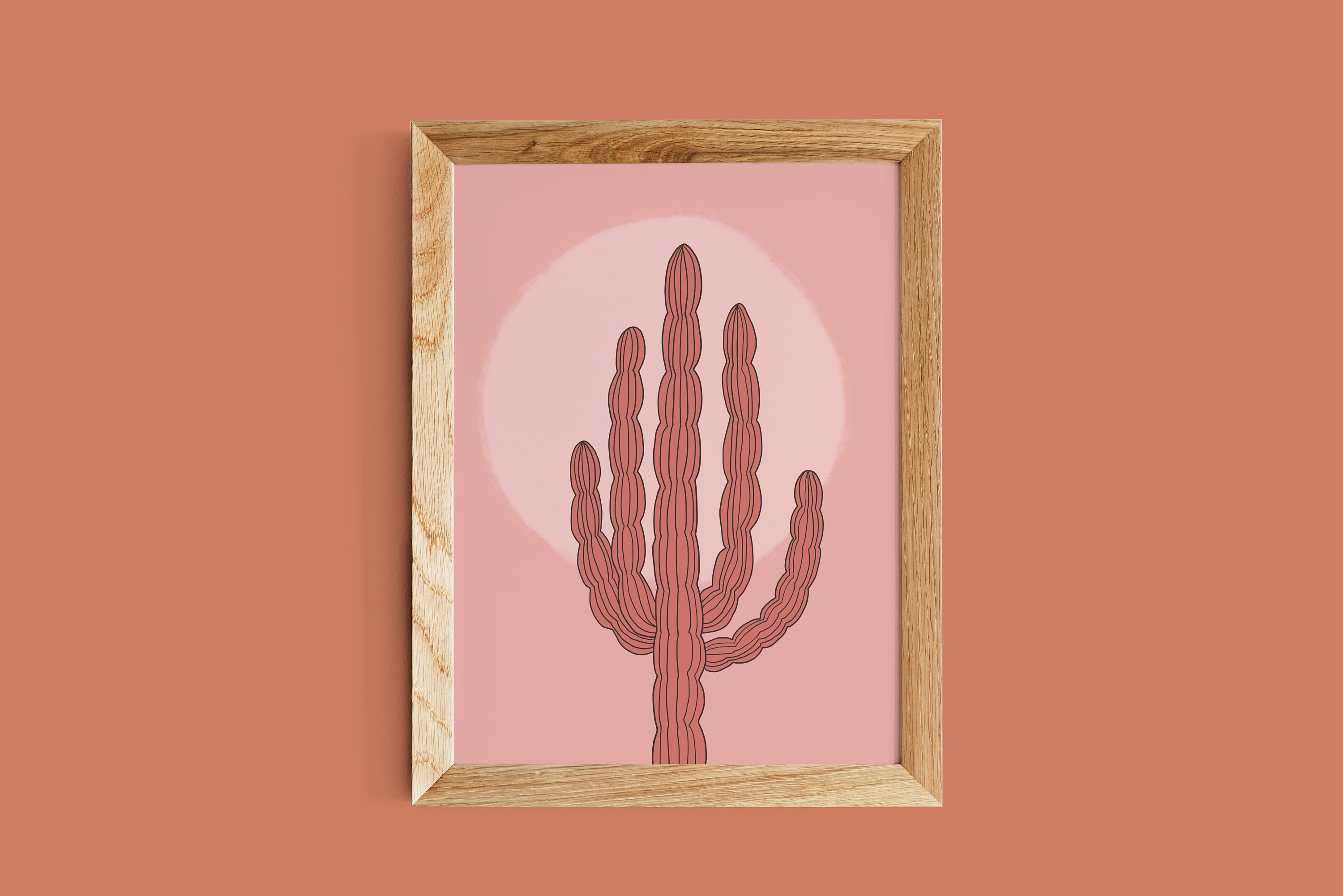 Blush Pink Cactus Printable Wall Decor, Boho Cactus Mid Century Frame ...