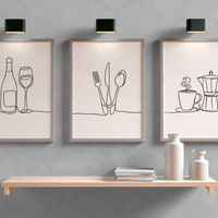 Kitchen Line Art Prints: Set of 4 Minimalist Drawings (digital Download ...