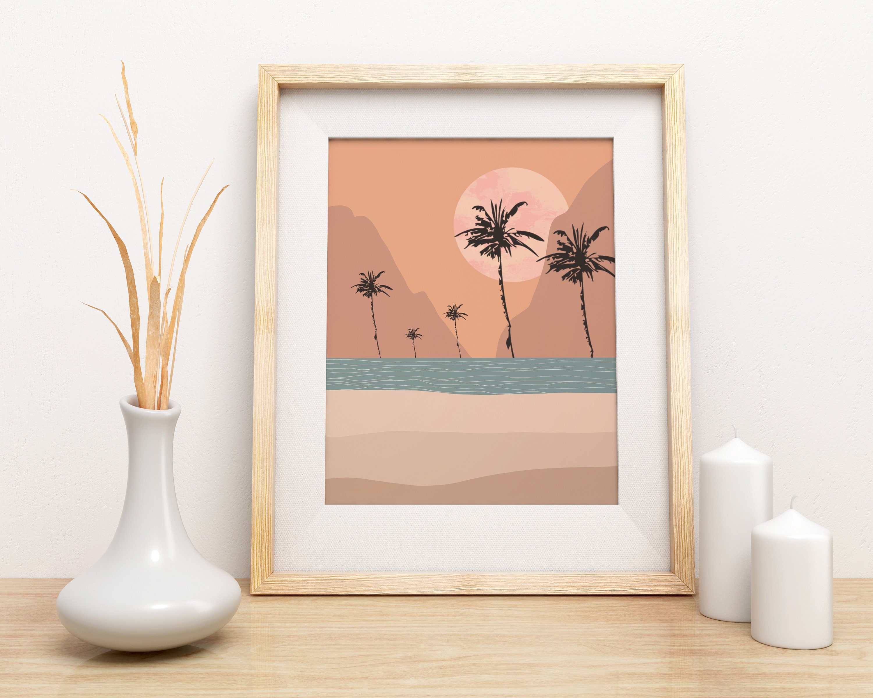 Tropical Beach Landscape Printable Wall Decor Sunset Design - Etsy