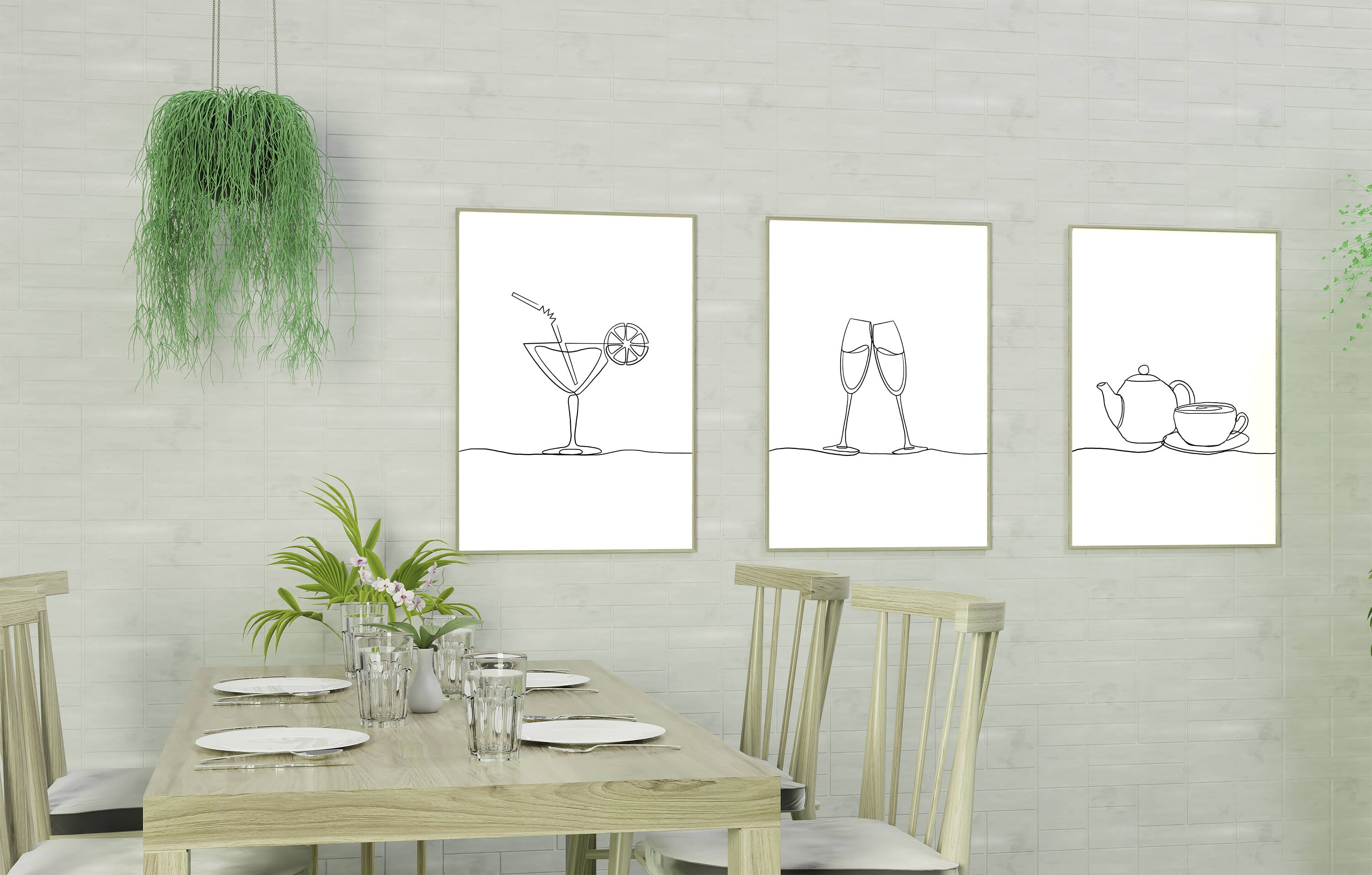 Kitchen Wall Print Set of 3 Line Drawing Poster Kitchen Wall - Etsy