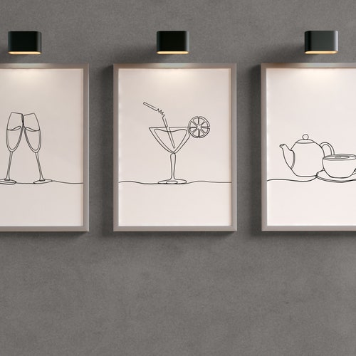 Set of 3 Line Drawing Printable Kitchen Decor kitchen Wall - Etsy