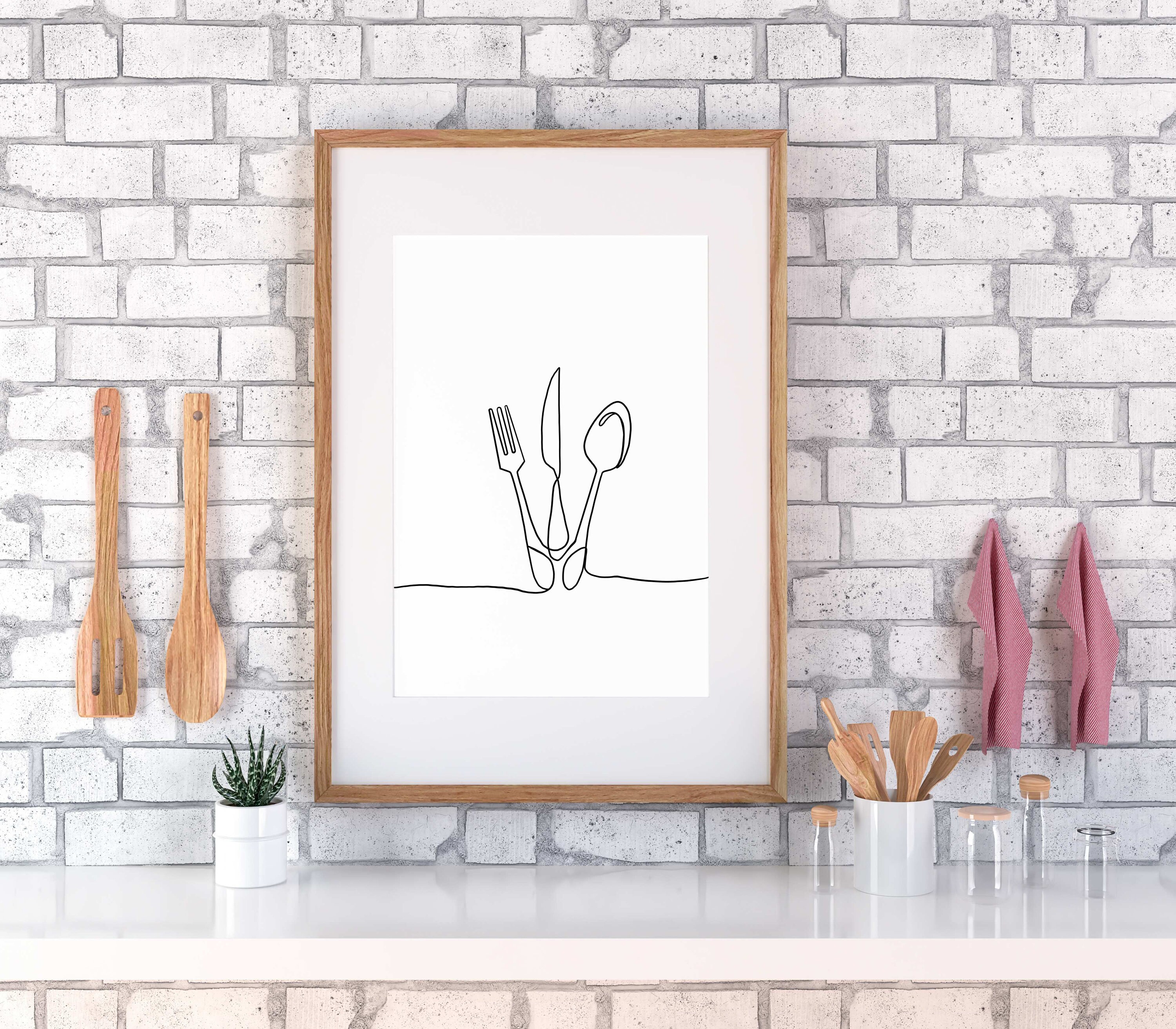 Set of 3 Line Drawing Printable Kitchen Decor kitchen Wall | Etsy