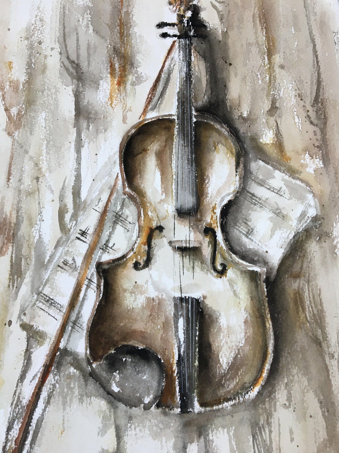 Violin Watercolor Painting. Fiddle Art Original. Music Instrument ...