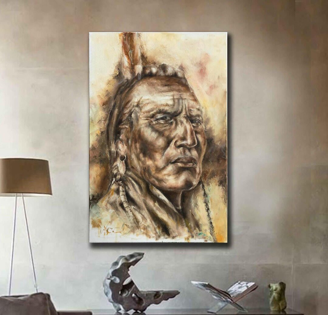 Native American, Indian Warrior Handmade Painting, Western Art ...