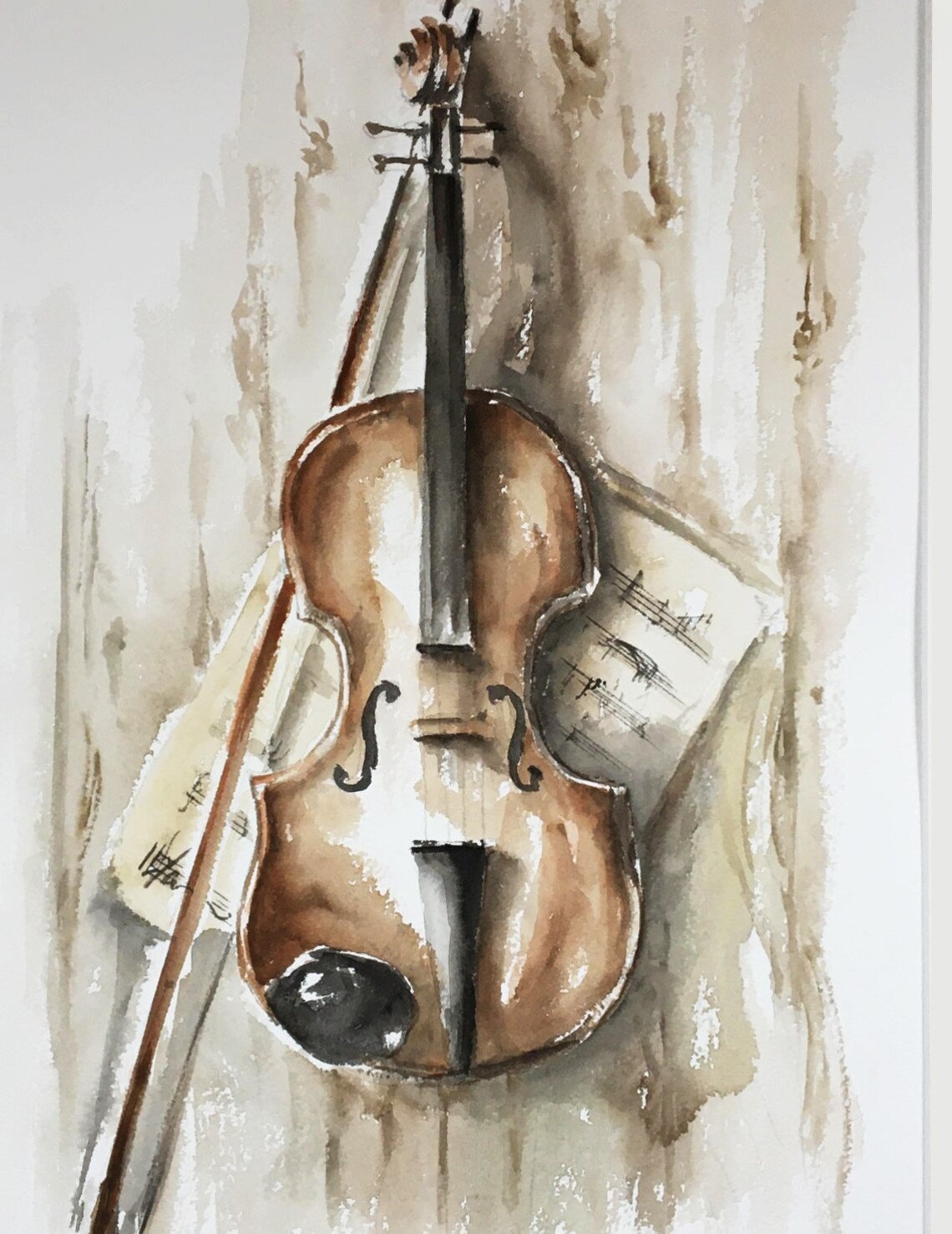 Violin Watercolor Painting. Fiddle Art Original. Music Instrument ...