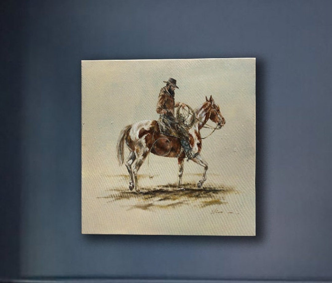 Cowboy Oil Painting Original Wall Art Western Style Living Room - Etsy