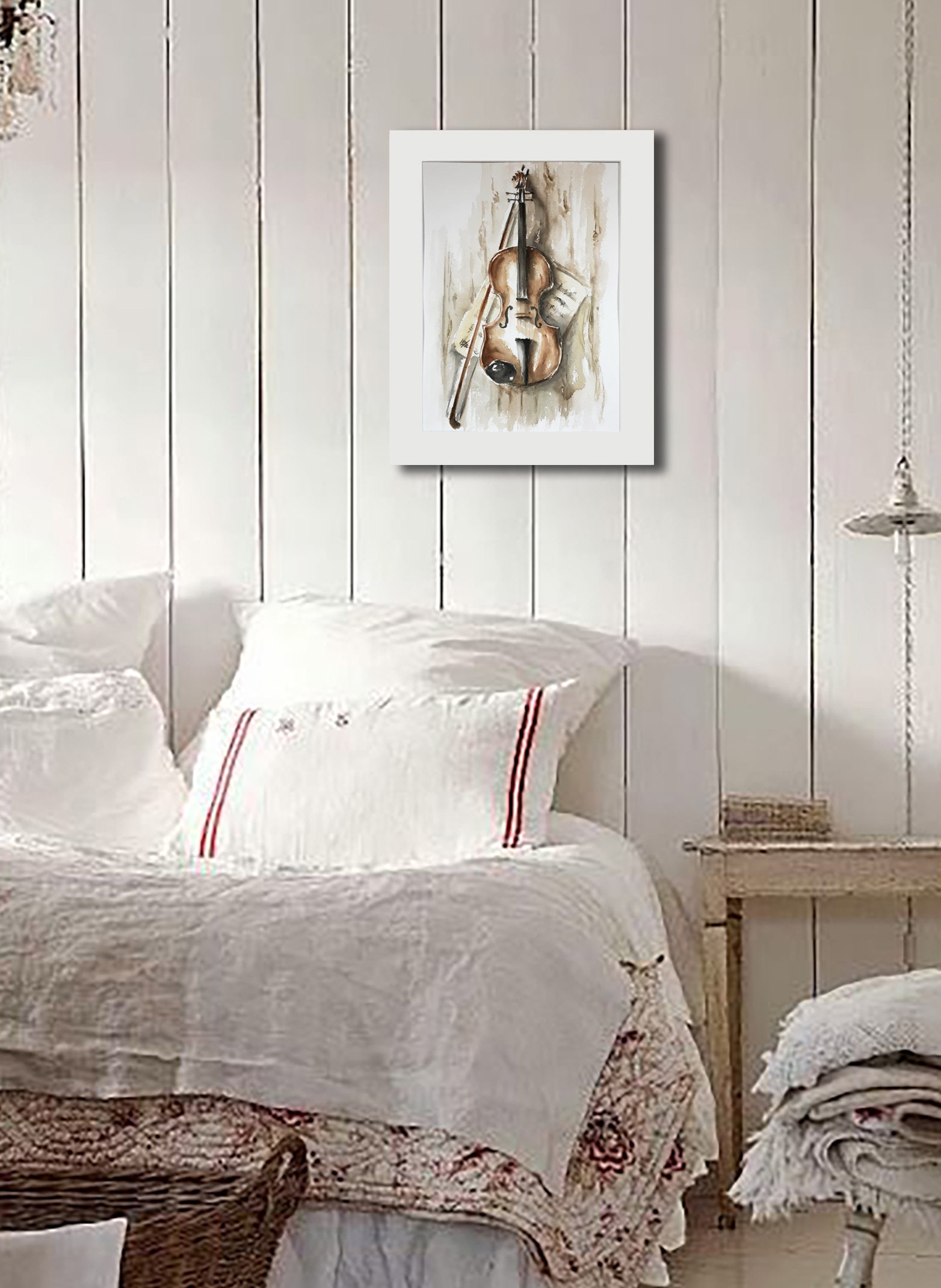 Violin Watercolor Painting. Fiddle Art Original. Music Instrument ...