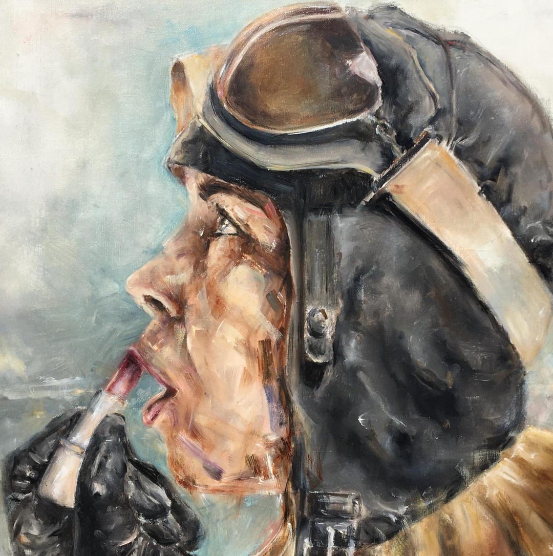 Hand-made Pilot Sky Original Oil Painting, Aviator Retro Airplane - Etsy