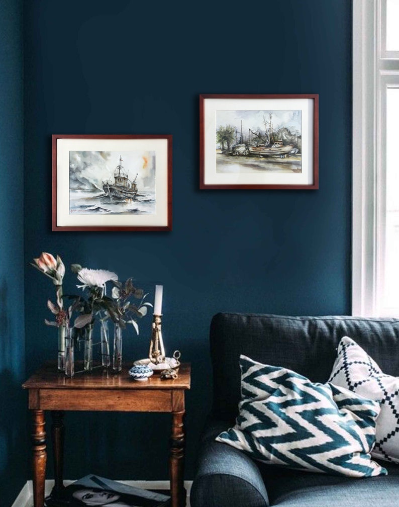 Original Fishing Boat Watercolor Painting, Framed Nautical Wall Art - Etsy