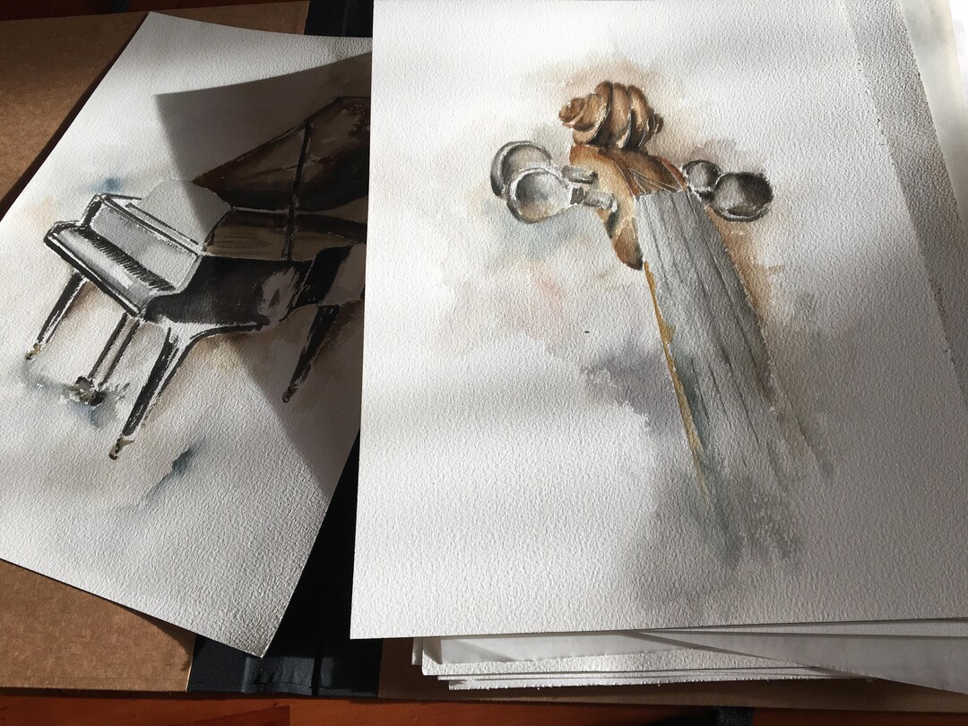 Violin Original Watercolor Painting. Fiddle Art . Music String ...