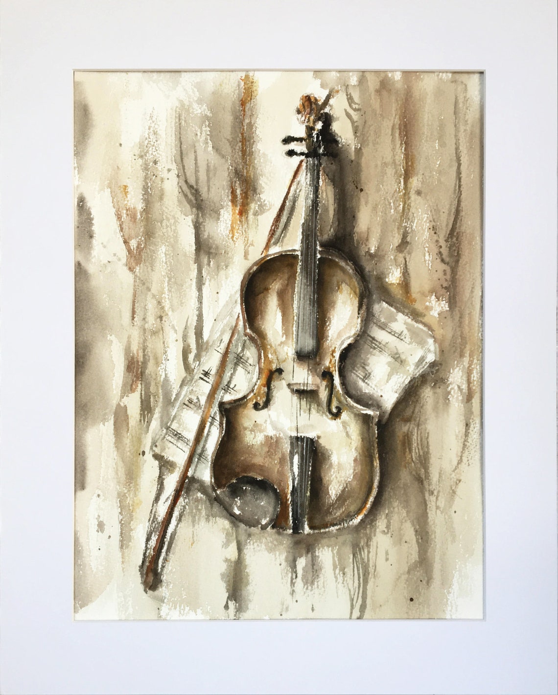 Violin Watercolor Painting. Fiddle Art Original. Music Instrument ...