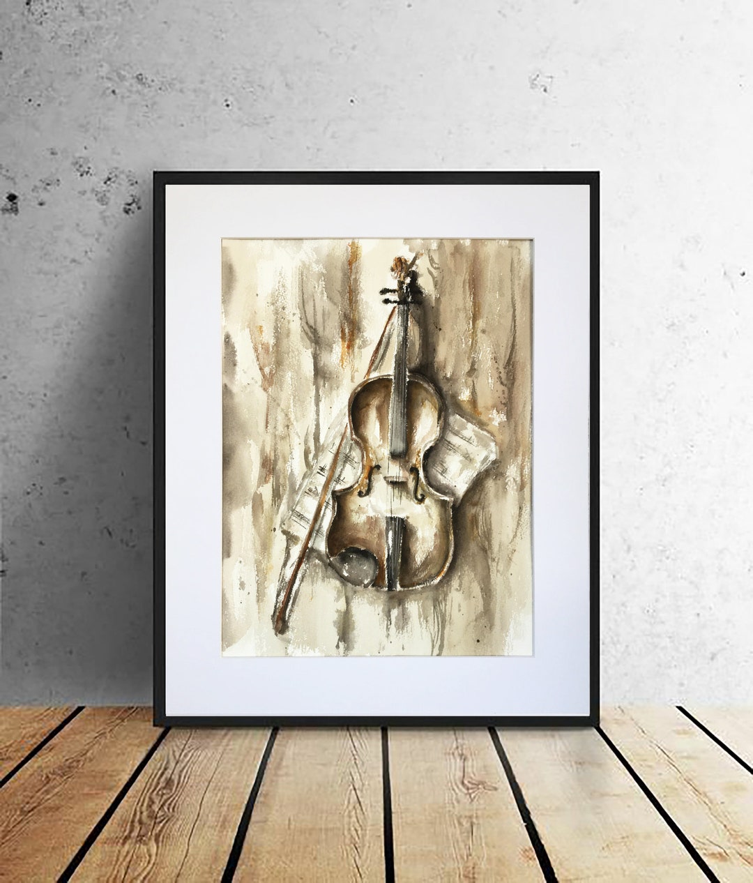 Violin Watercolor Painting. Fiddle Art Original. Music Instrument ...