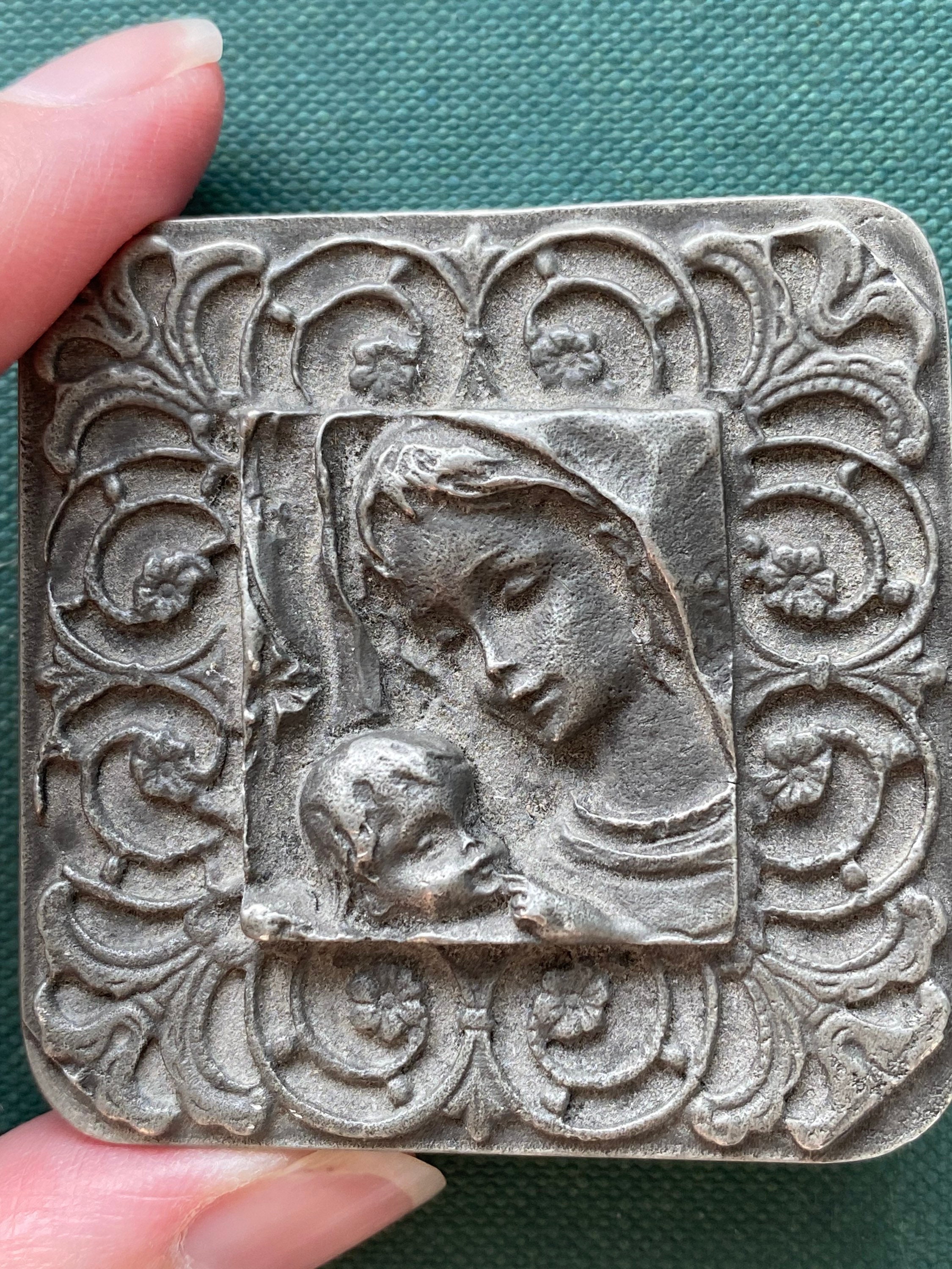 Vintage Madonna and Child Keepsake Box. Pewter German Flower Trinket ...