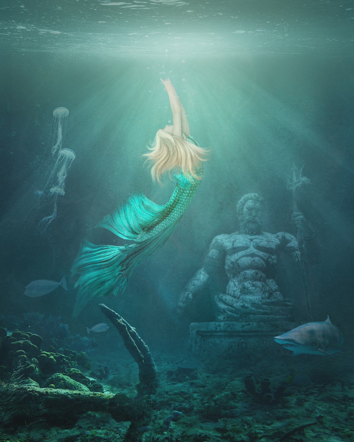 Digital Underwater Mermaid Background, Digital Underwater Backdrop ...