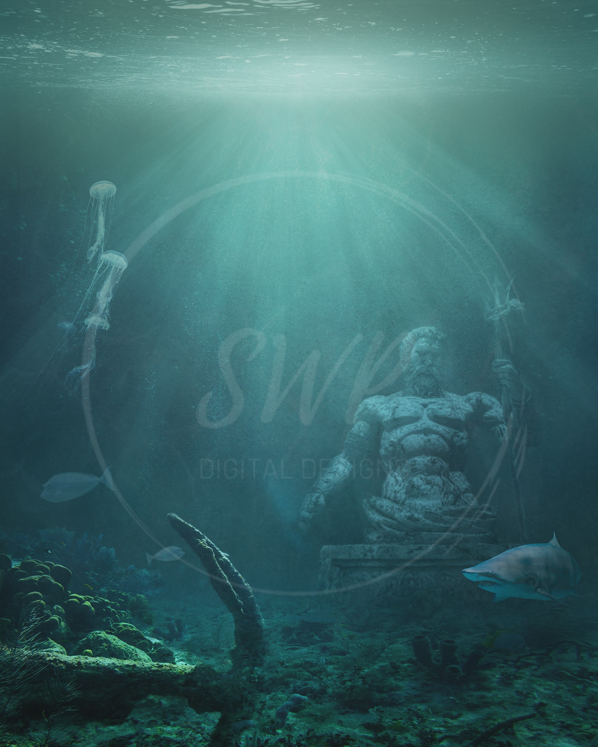 Digital Underwater Mermaid Background, Digital Underwater Backdrop ...