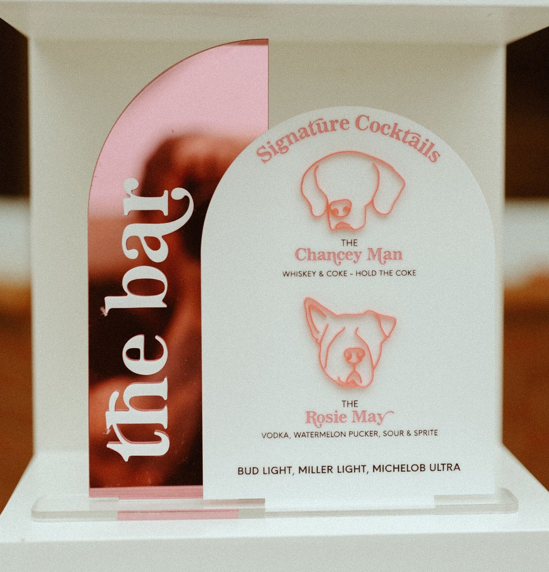 Double Panel 3D Acrylic Bar Menu Sign - Wedding Bar Sign - Event Bar ...