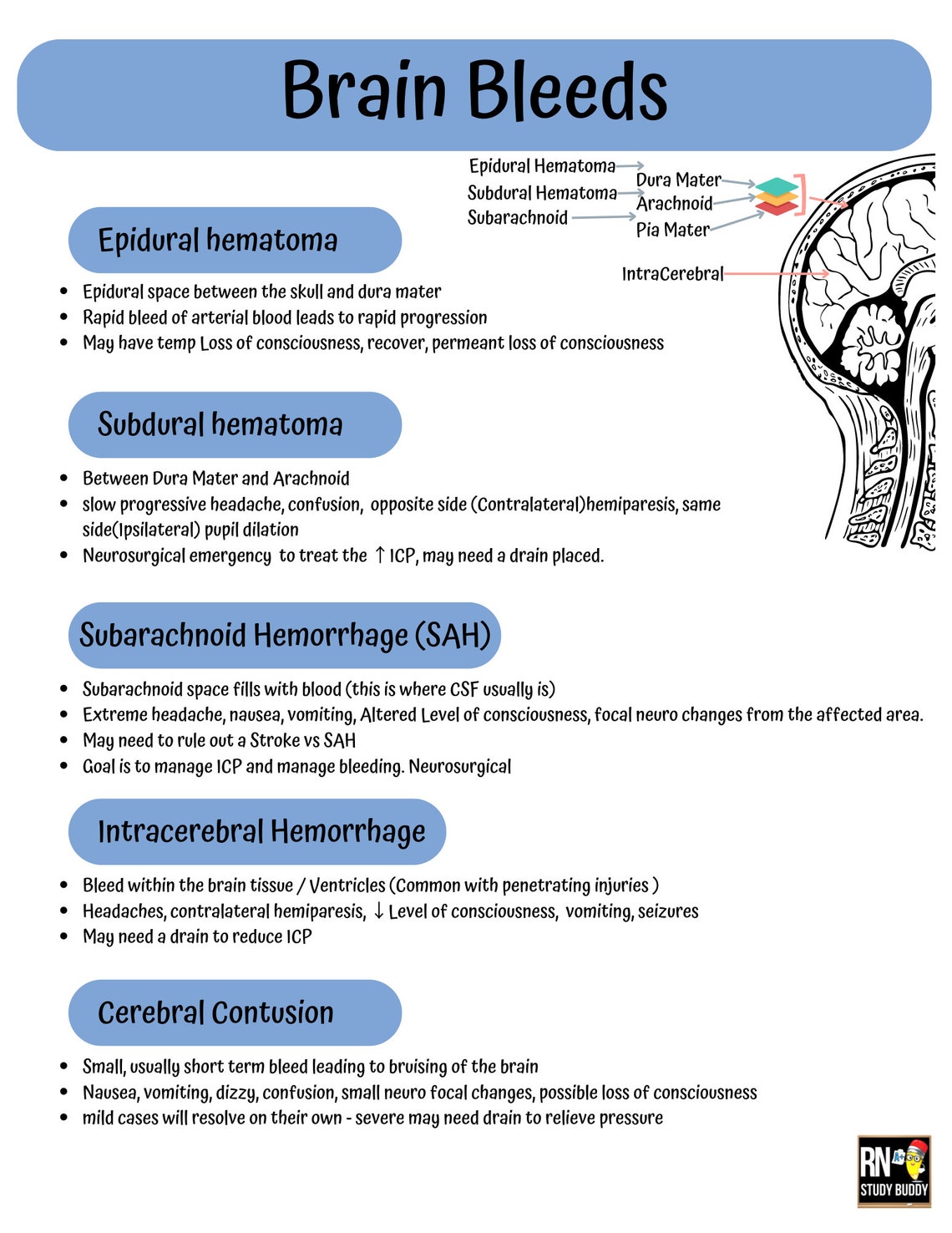 Nursing School Notes, Medsurg Neurology Brain Bleeding and Hemorrhage ...