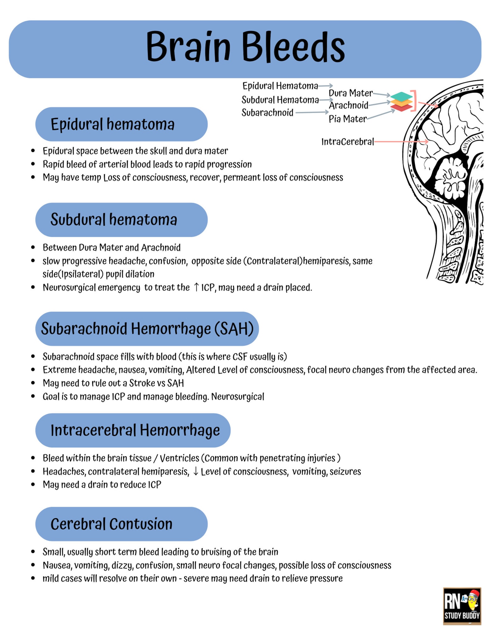 Nursing School Notes, Medsurg Neurology Brain Bleeding and Hemorrhage ...