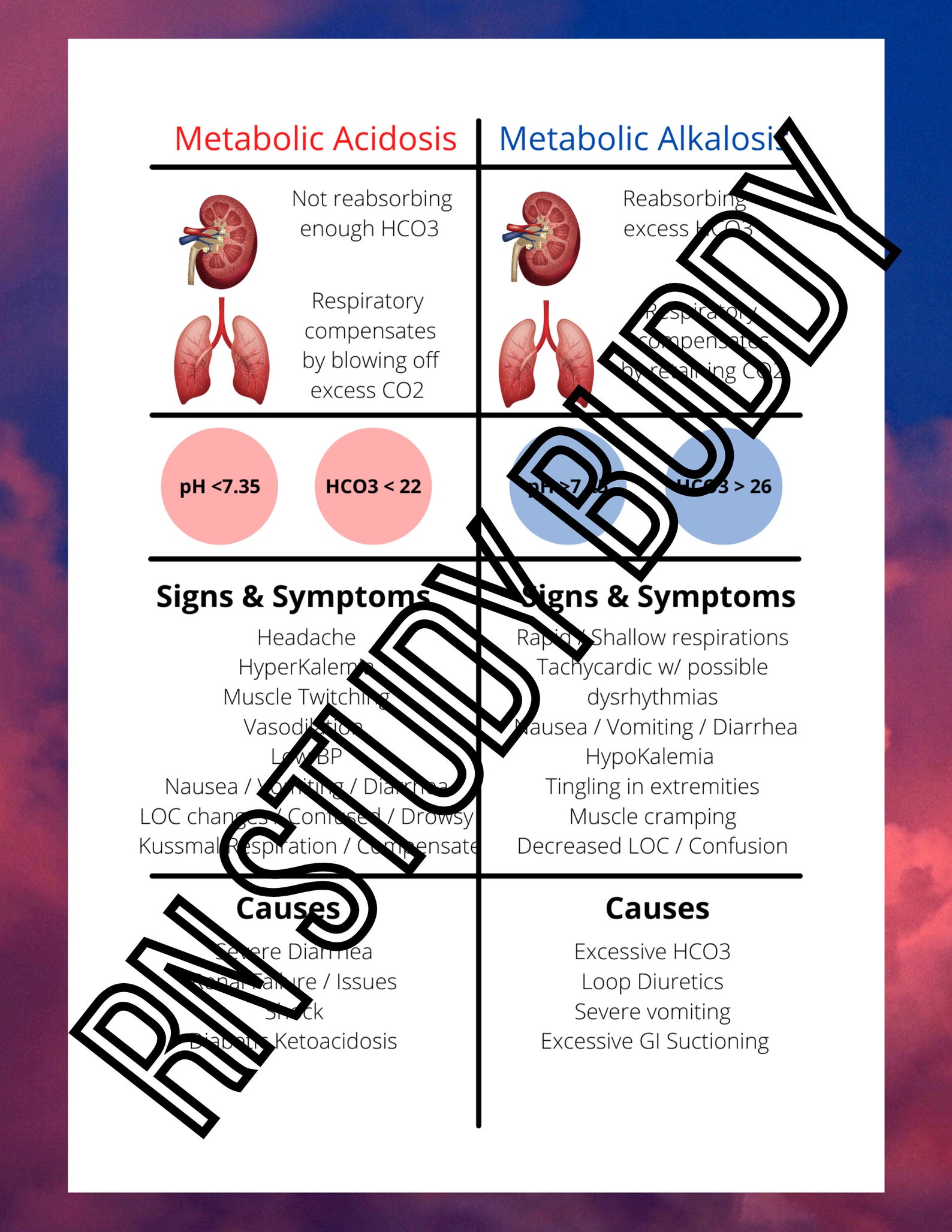 ABG Nursing Cheat Sheet, With a Step by Step Study Guide on Blood Gas ...