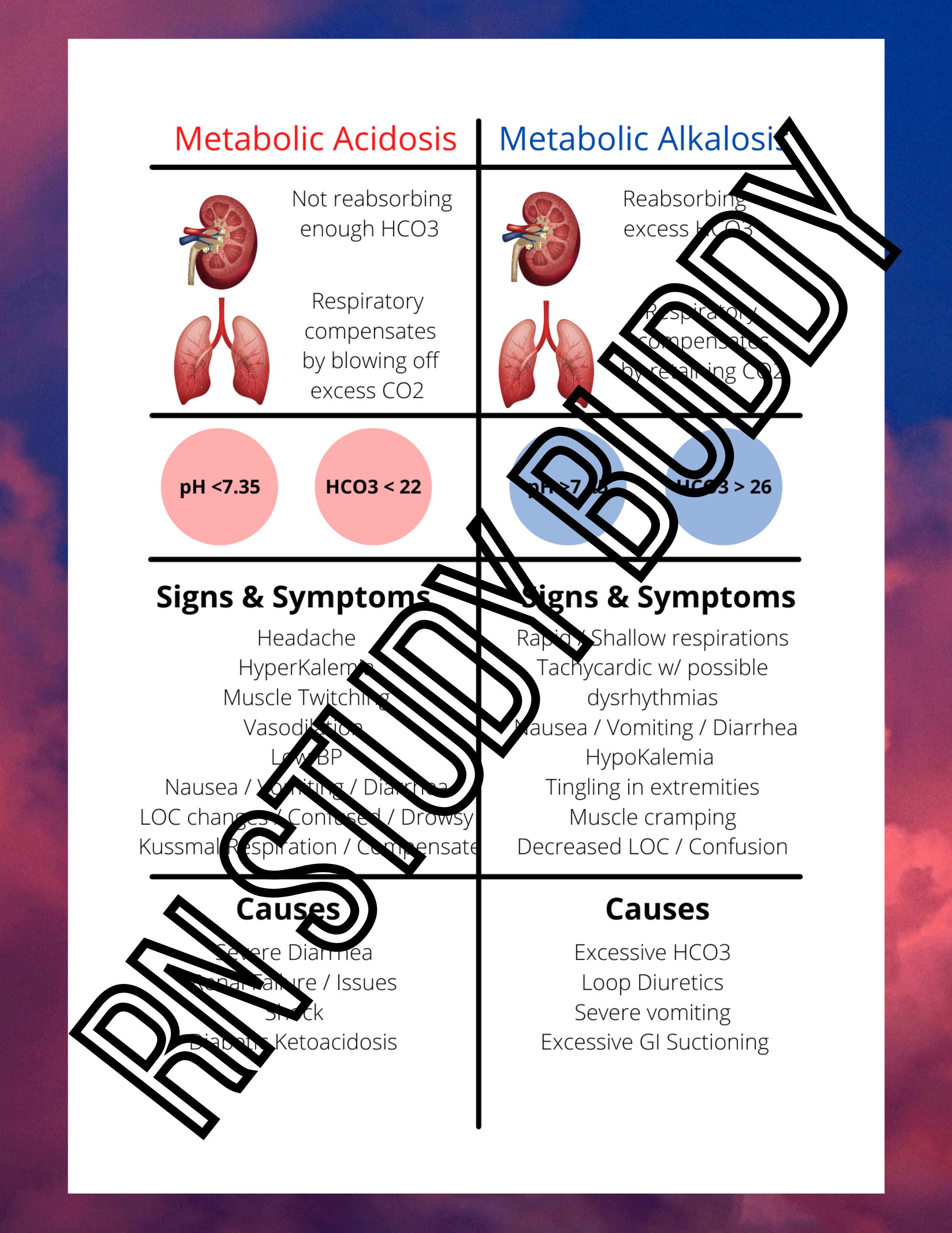 ABG Nursing Cheat Sheet, With a Step by Step Study Guide on Blood Gas ...