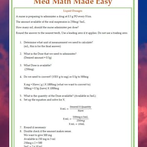 RN Nursing Student Pharmacology Med Math Made Easy With Step by Step ...