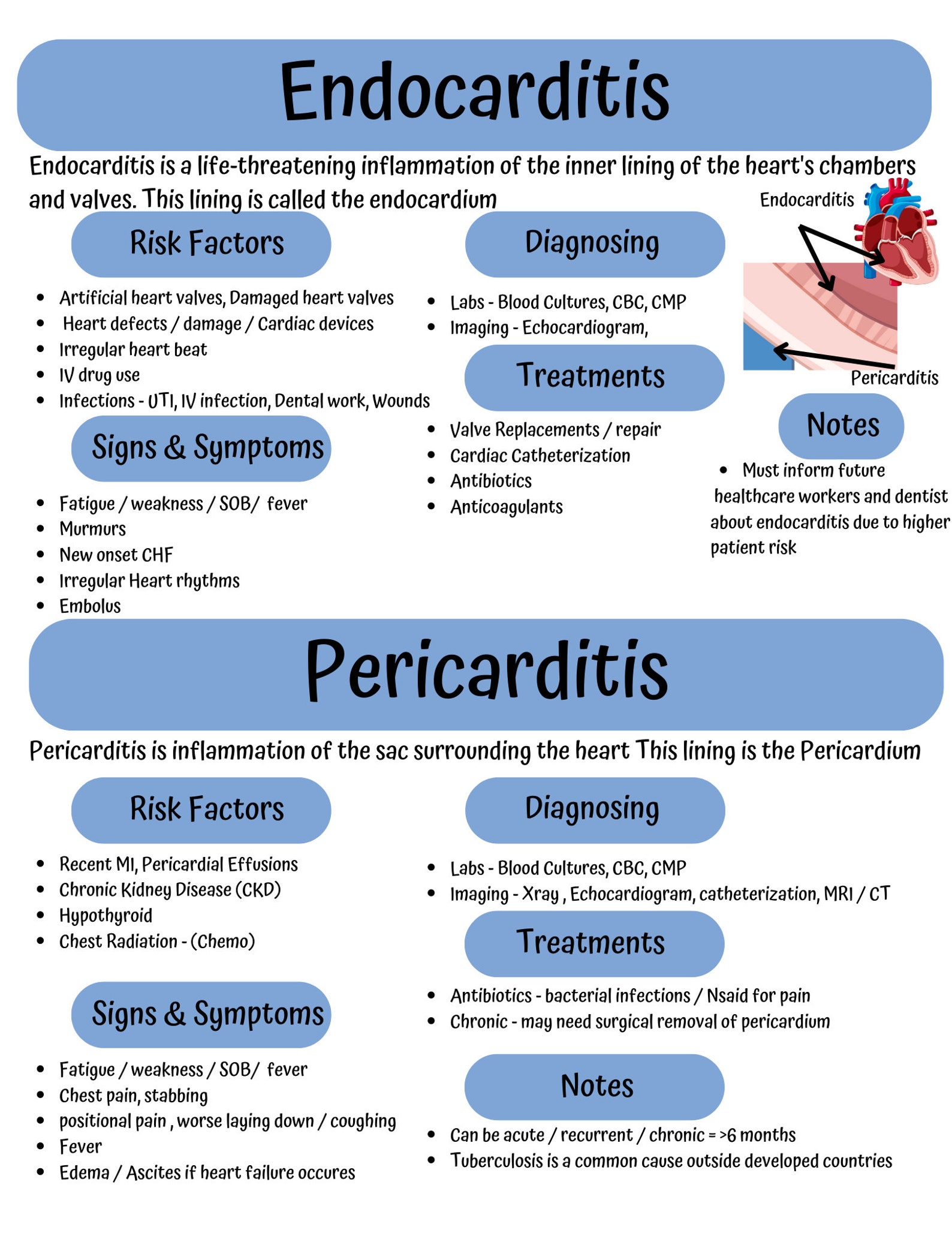 Nursing School Notes, Medsurg Cardiac Endocarditis Vs Pericarditis ...