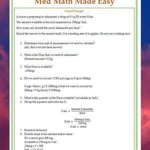 RN Nursing Student Pharmacology Med Math Made Easy With Step by Step ...