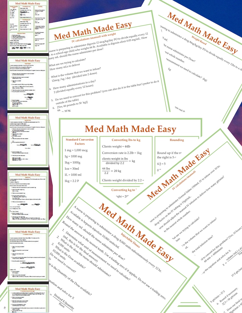 RN Nursing Student Pharmacology Med Math Made Easy With Step | Etsy India