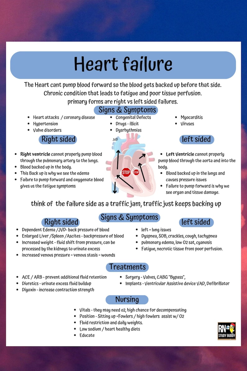 Nursing School Notes, Medsurg Cardiac Heart Failure Left Vs Right Made ...