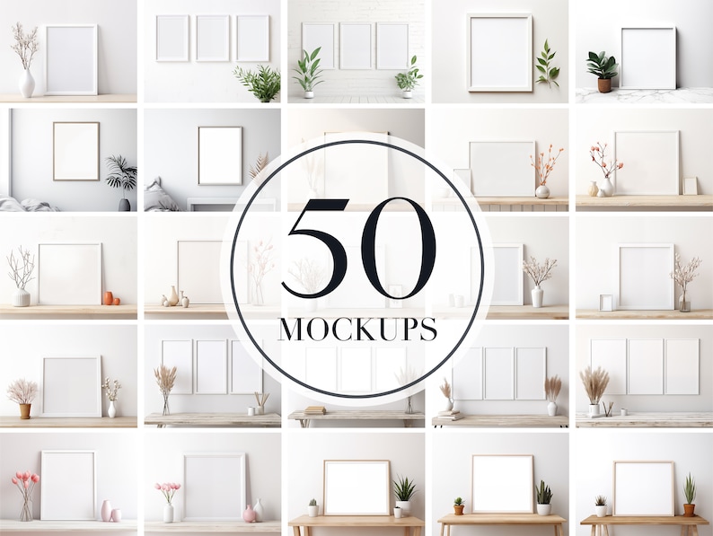 50 Frame Mockup Bundle, Neutral Simple Mock up Photograph Styled Stock ...