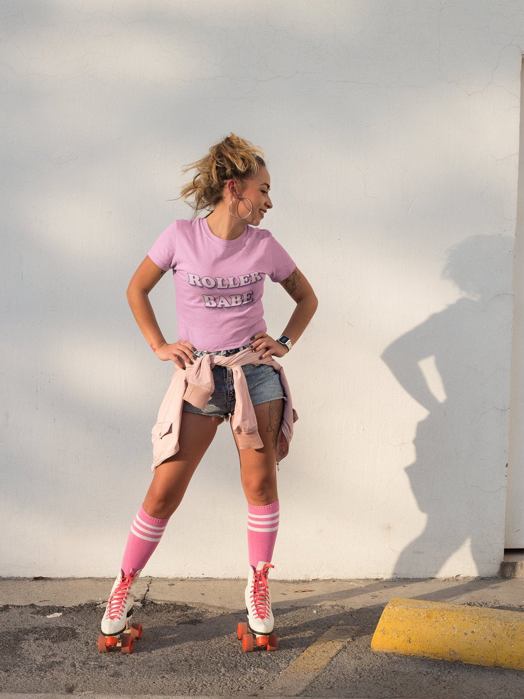Roller Babe Pink Retro Vibe Tee | Roller Skating Gift | Rollerblade ...