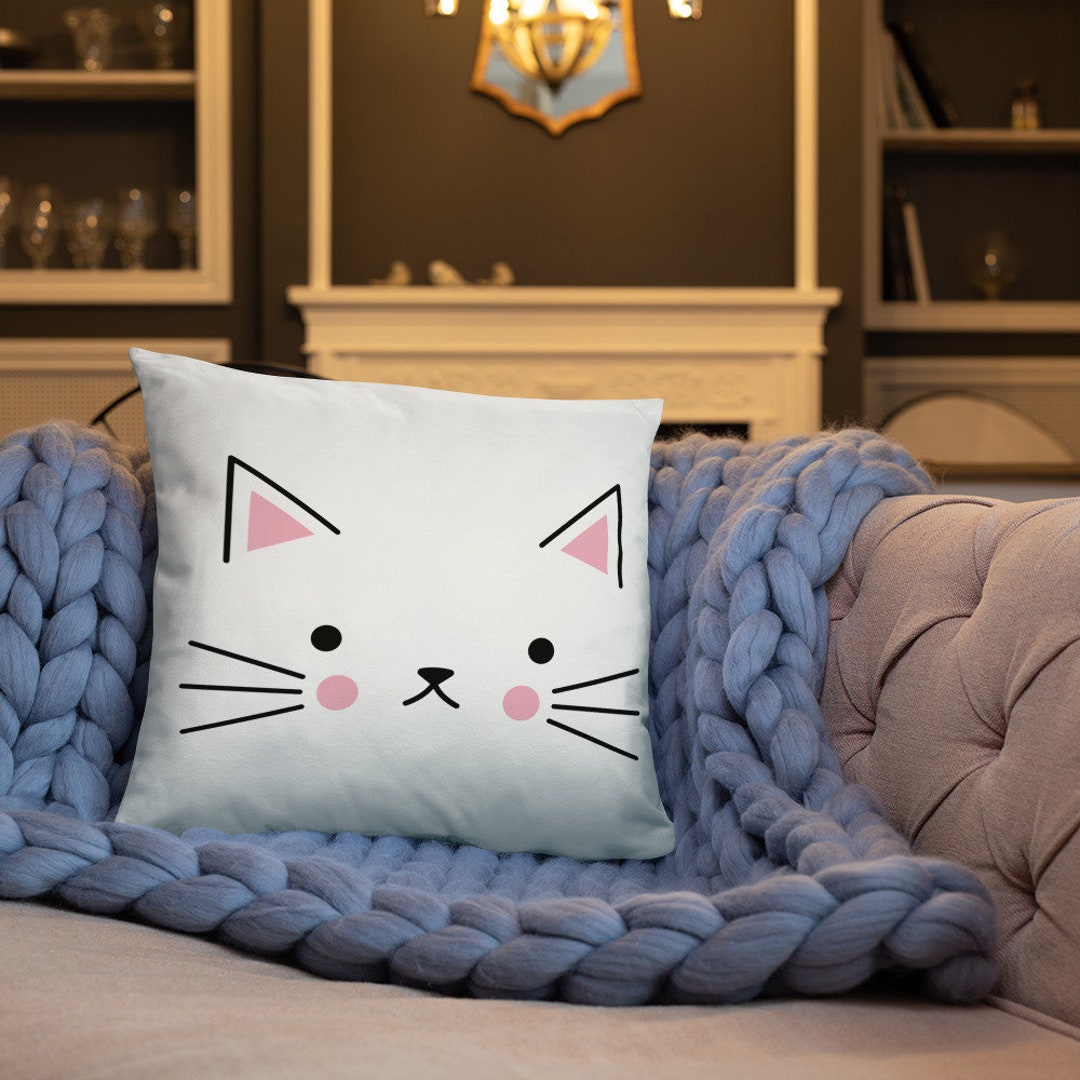 Kitty Cat Face Basic Pillow | Kawaii Style Bed Pillow | Cute Throw ...
