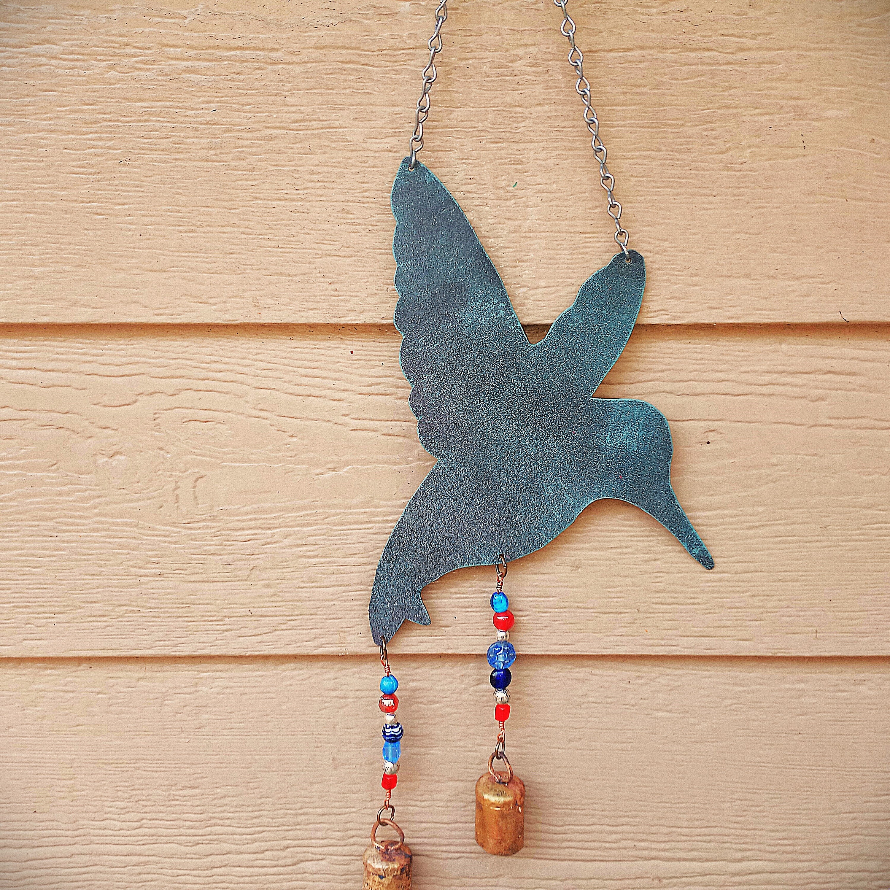 Hummingbird Windchime 2 - Recycled Metal With Glass Lampwork Beads and ...