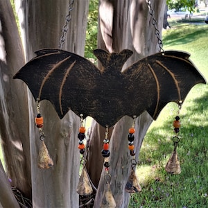 Halloween Bat Windchime - Recycled Metal With Glass Lampwork Beads and ...