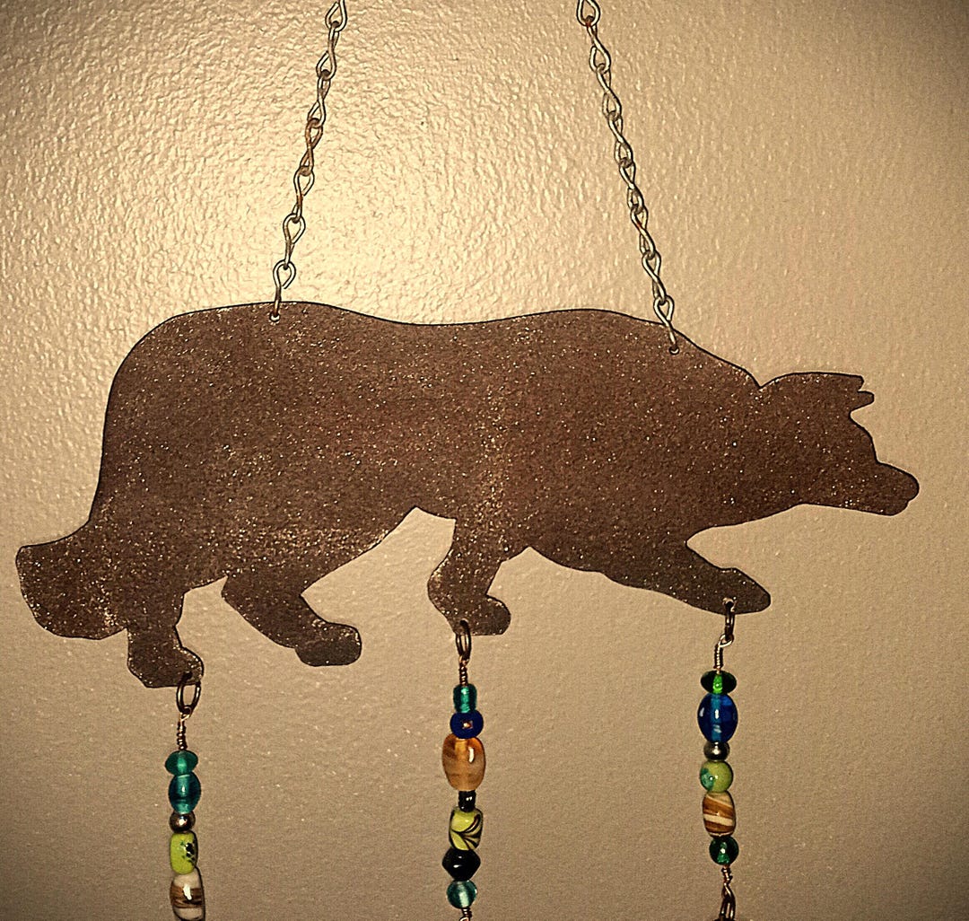 Border Collie Windchime - Recycled Metal With Rainbow Glass Beads and 3 ...
