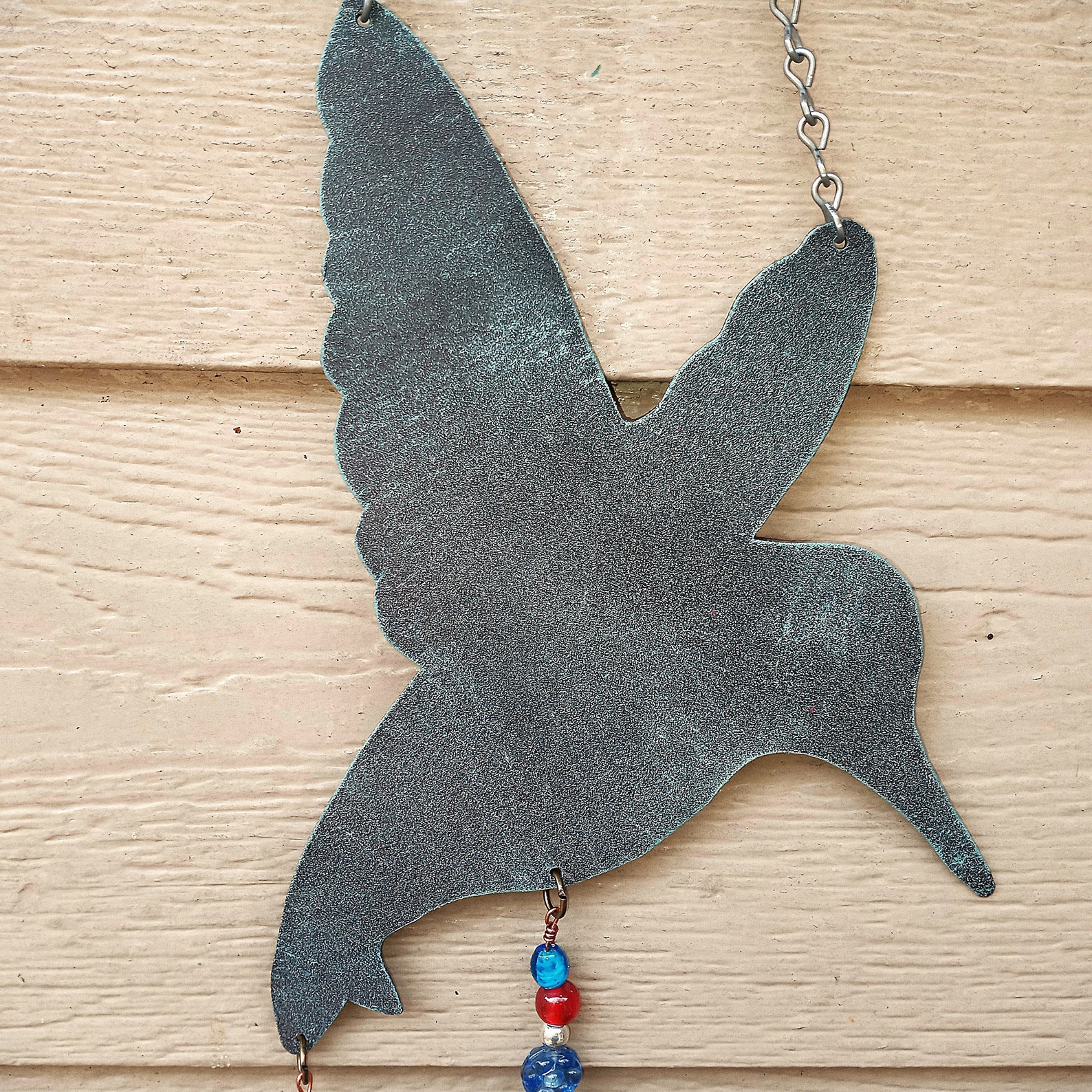 Hummingbird Windchime 2 - Recycled Metal With Glass Lampwork Beads and ...