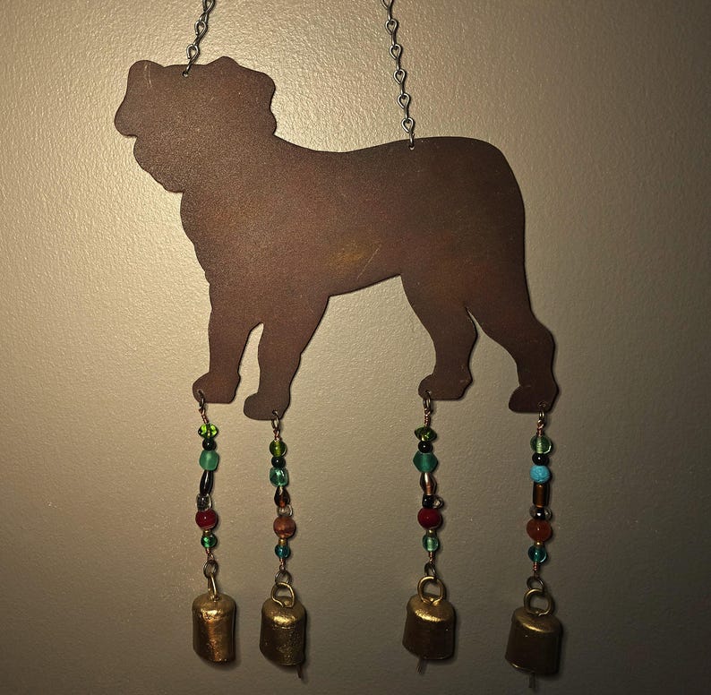 Pug Windchime - Recycled Metal With Rainbow Glass Beads and 3 Reclaimed ...