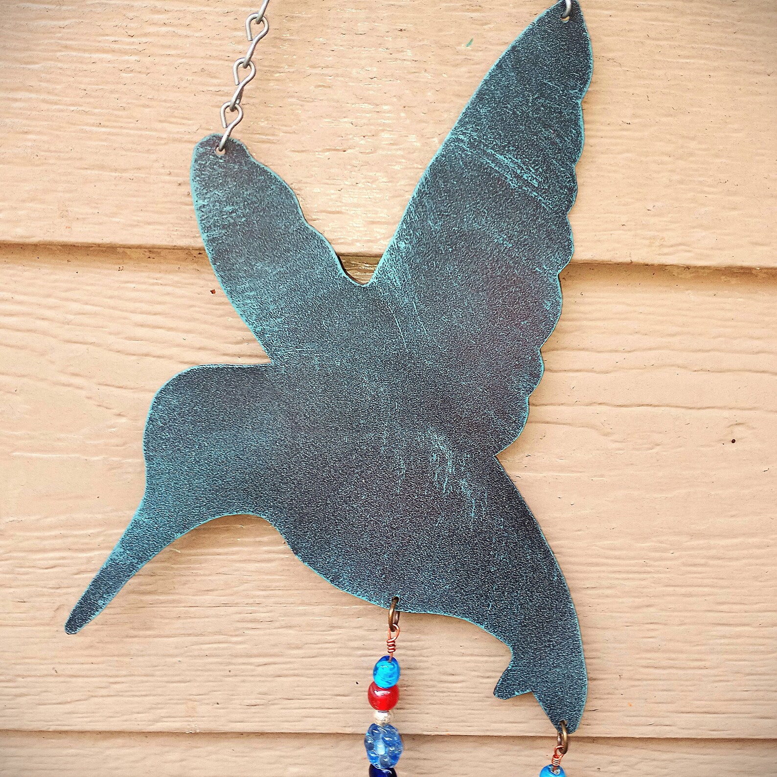 Hummingbird Windchime 2 - Recycled Metal With Glass Lampwork Beads and ...