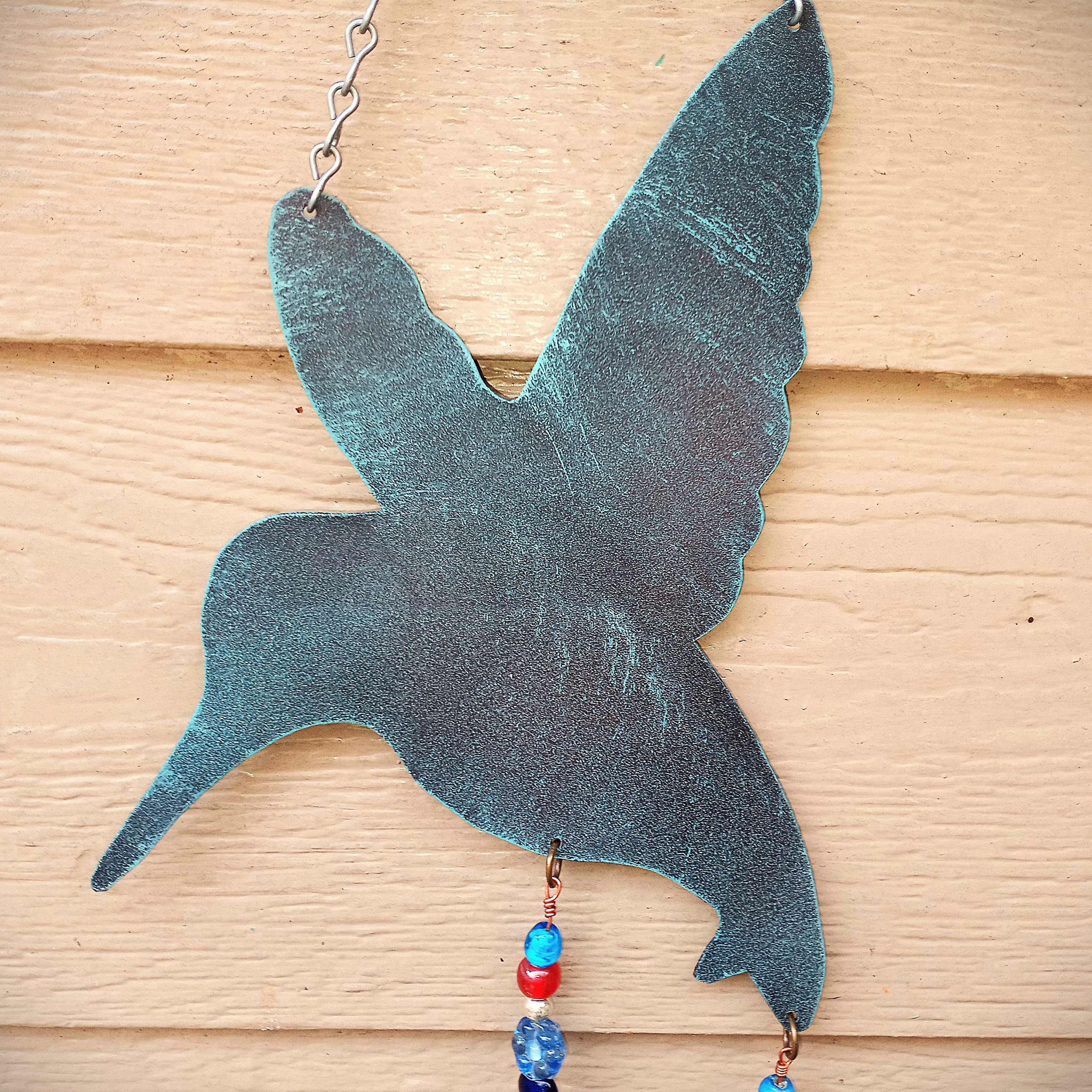 Hummingbird Windchime 2 - Recycled Metal With Glass Lampwork Beads and ...