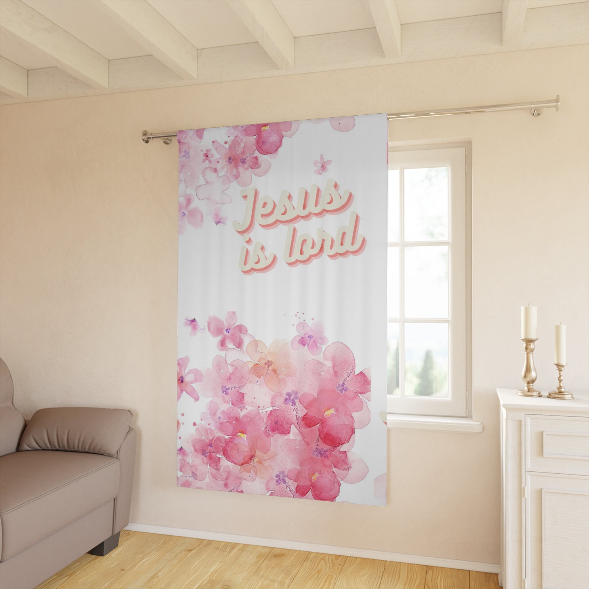 Jesus is Lord Flowers Window Curtains (1 Piece), Christian Home Decor ...