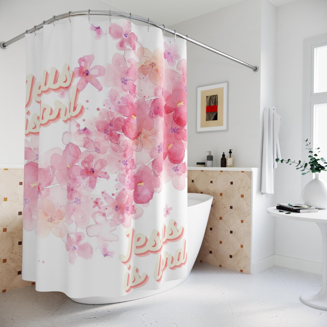 Jesus is Lord Pink Floral Shower Curtain | Christian Bathroom Decor - Etsy