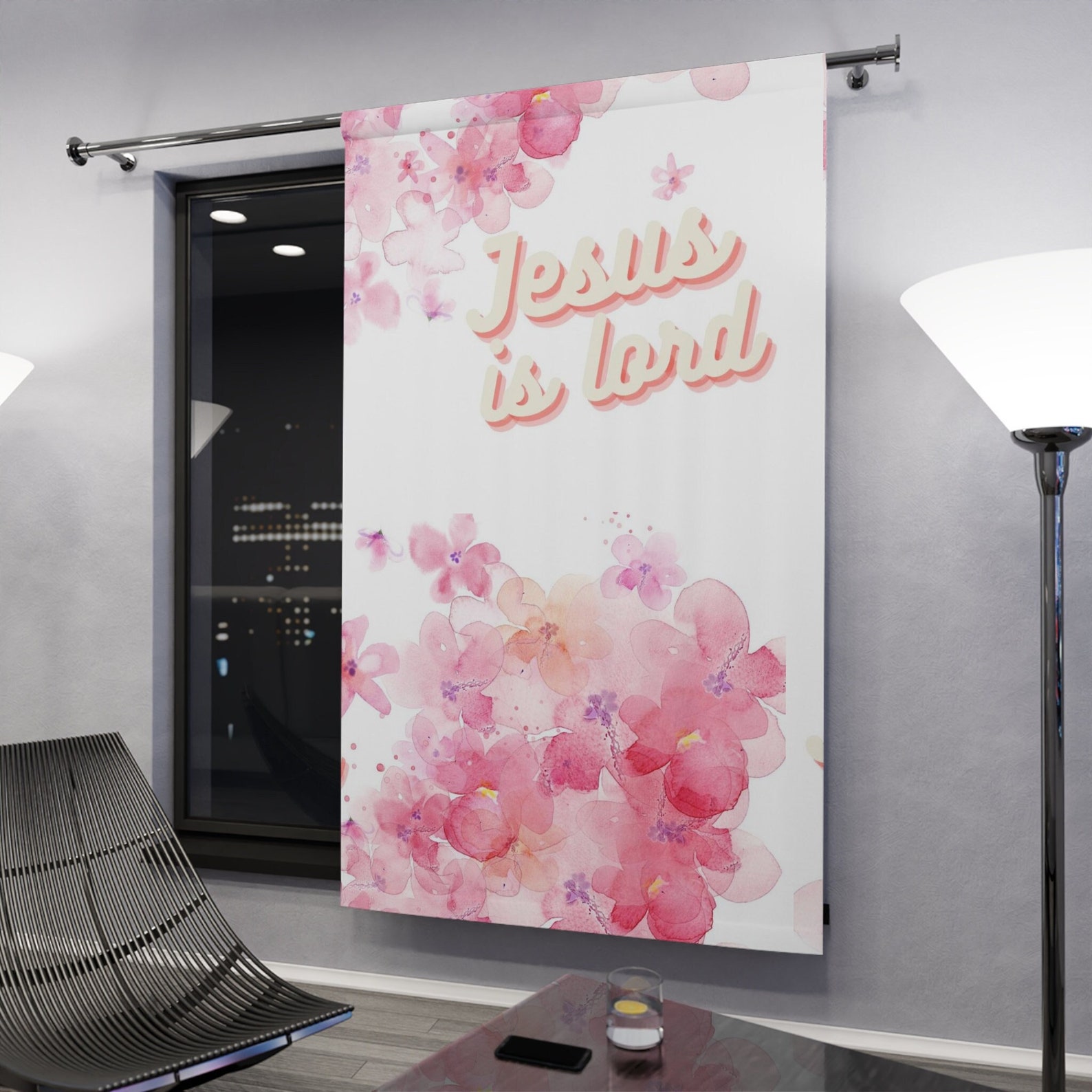 Jesus is Lord Flowers Window Curtains (1 Piece), Christian Home Decor ...