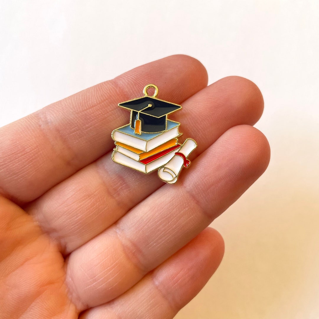 Enamel Graduation Cap With Books and Diploma Charm Symbol - Etsy