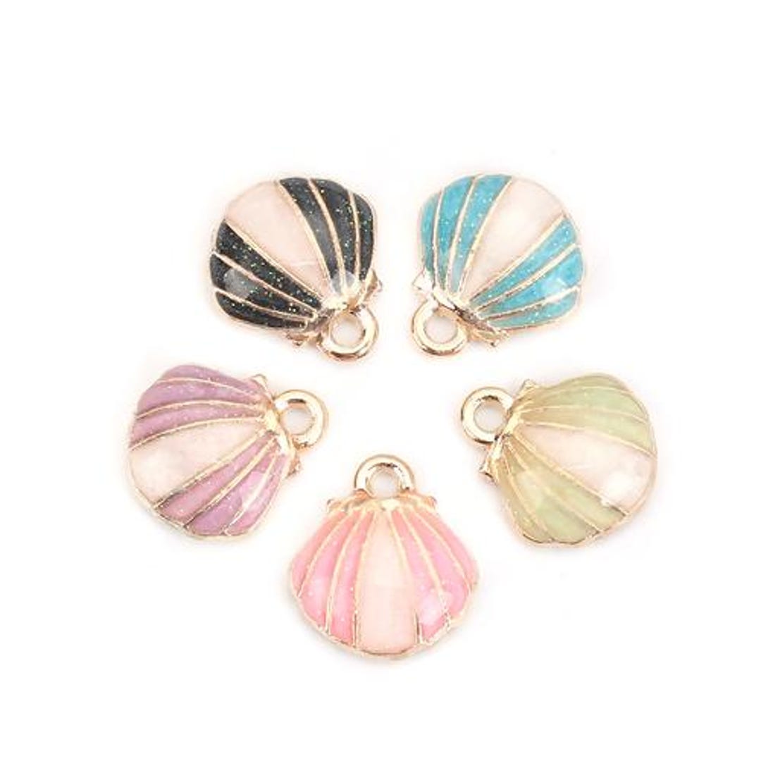 10 Pcs Glitter Enamel Sea Shell Charm | Summer Charms | Ocean Charms - Etsy